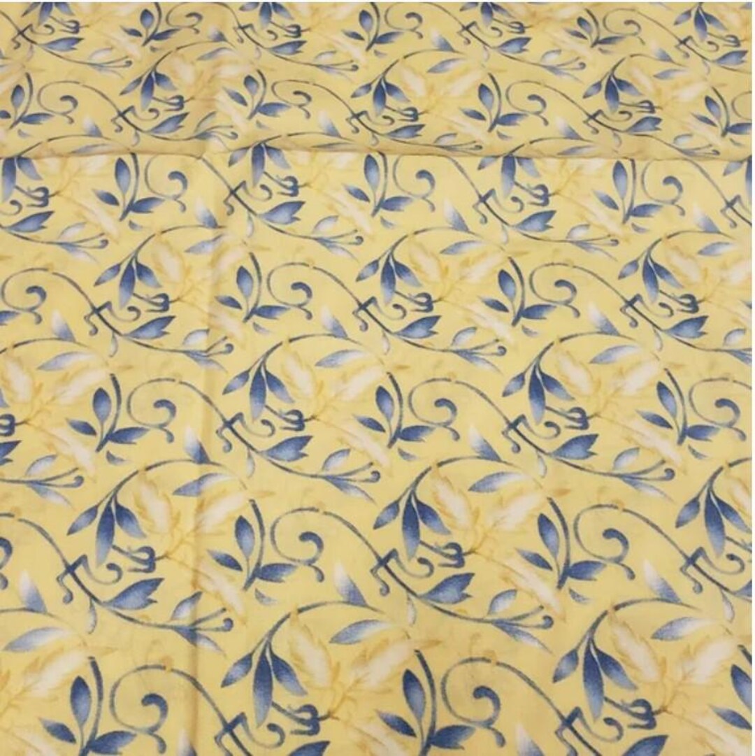 Debbie Eaton Fabric Remnant | 26x44 | Blue Yellow Vine Pattern ...