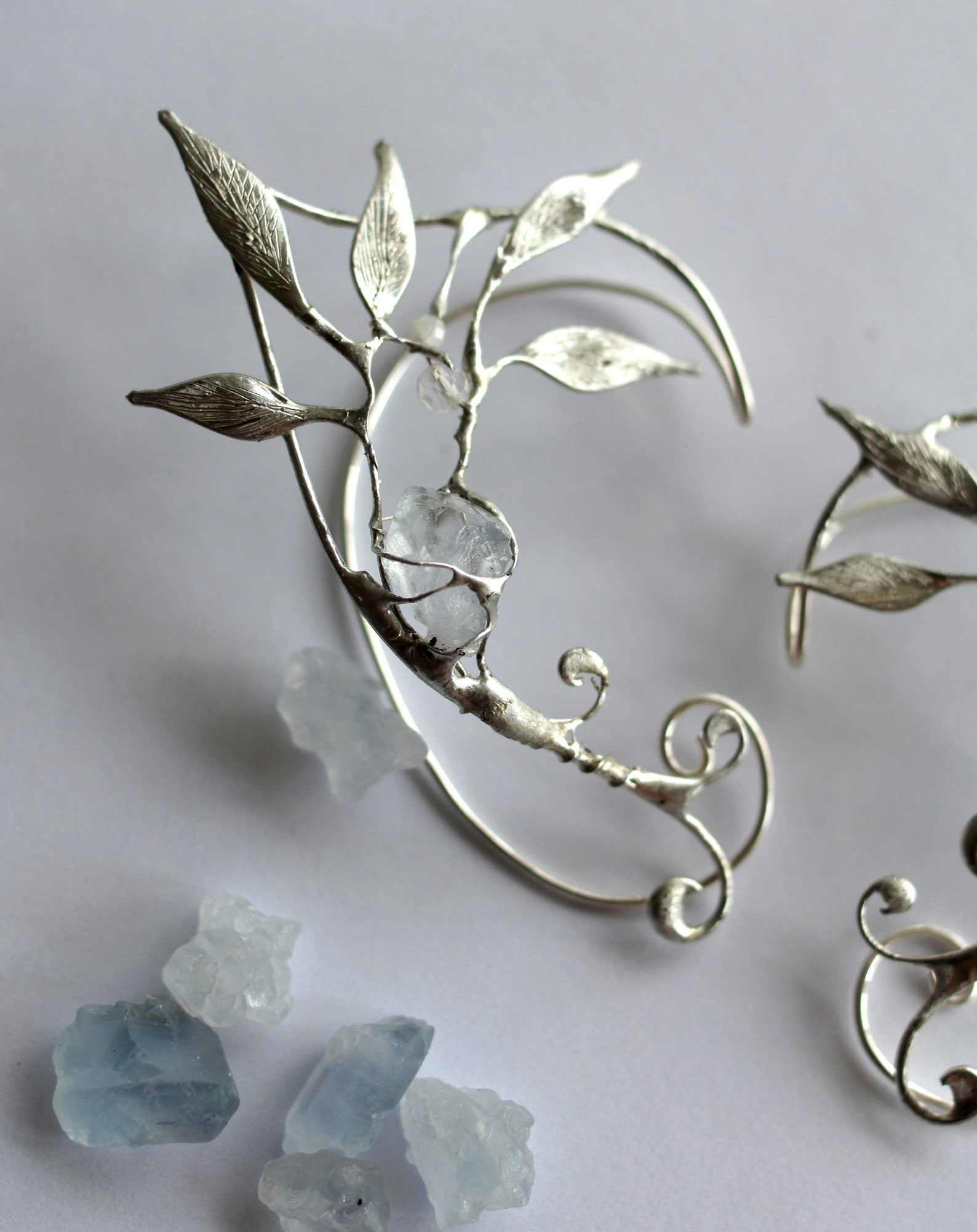 Elf Ears Cuffs With Leaves and Celestine - Etsy