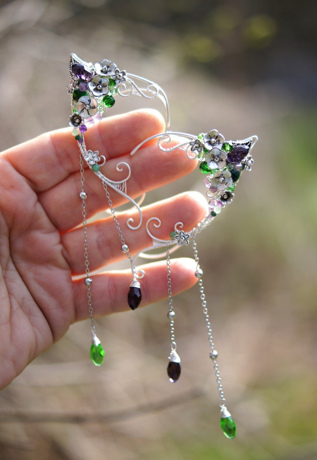 Elven Ear Cuffs, Elf Ears Purple and Green. No Piercing. Cosplay Elf - Etsy