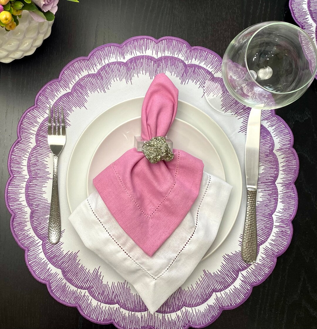 White and Purple Embroidered Placemats Purple Flower Placemats summer ...