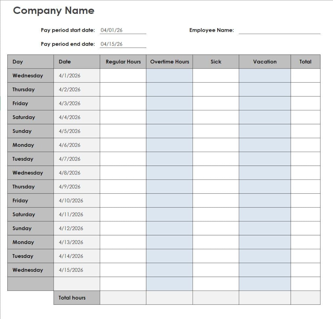 Template, Timesheet, Excel - Etsy