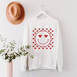 Retro Smile Face Sweatshirt, Smile Face Heart Back Sweater, Smile Face ...