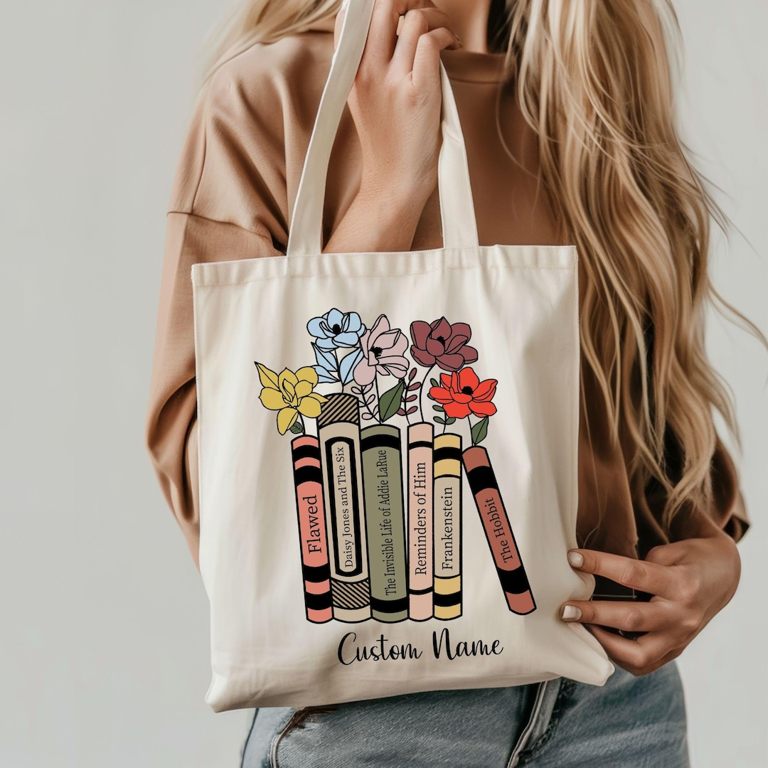 Personalized Book Tote Bag: Custom Titles, Book Lover Gift - Etsy