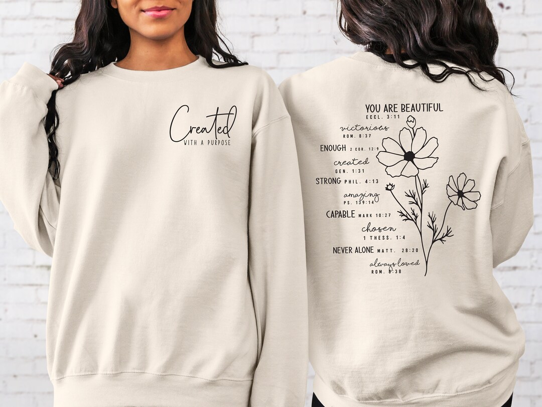 Created With a Purpose Sweatshirt: Christian Bible Verse, Floral Design ...