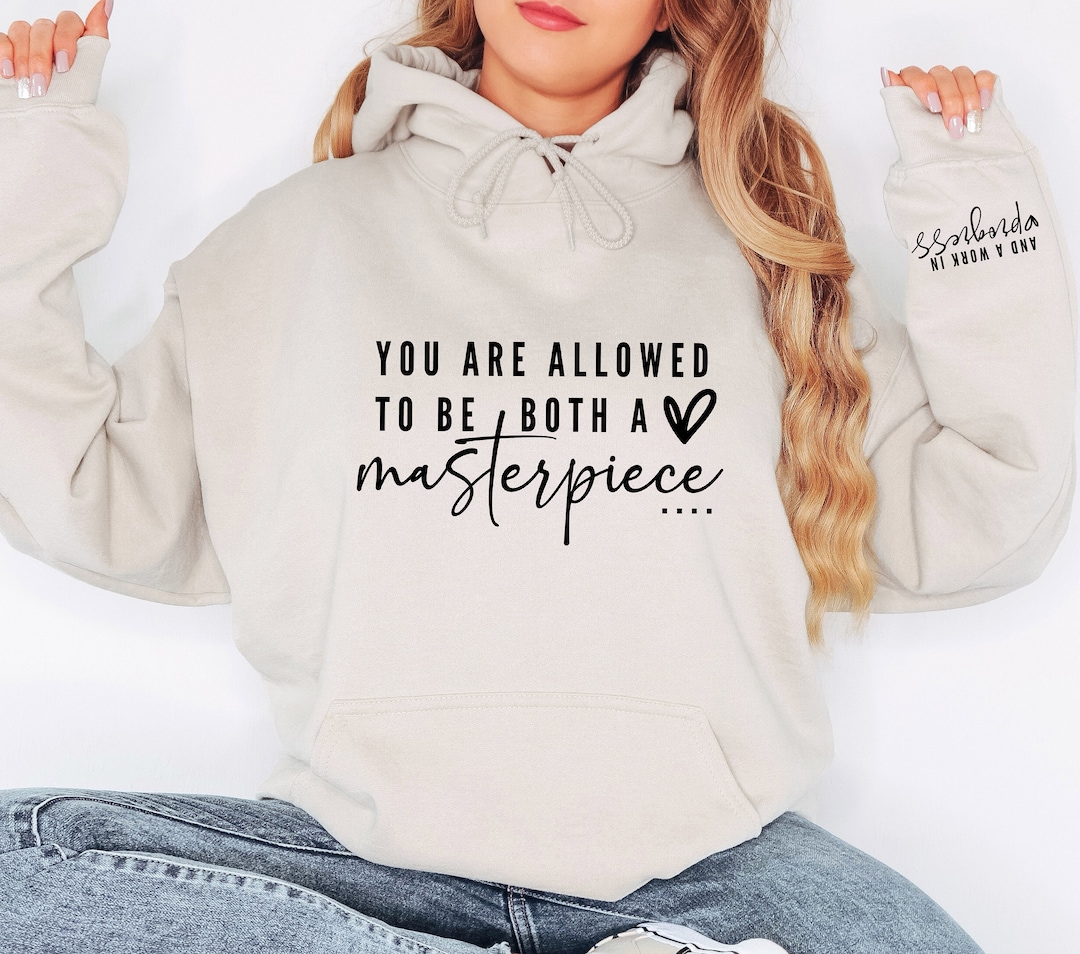 Work in Progress Hoodie, Writing on Sleeve Hoodie, Positive Quotes ...