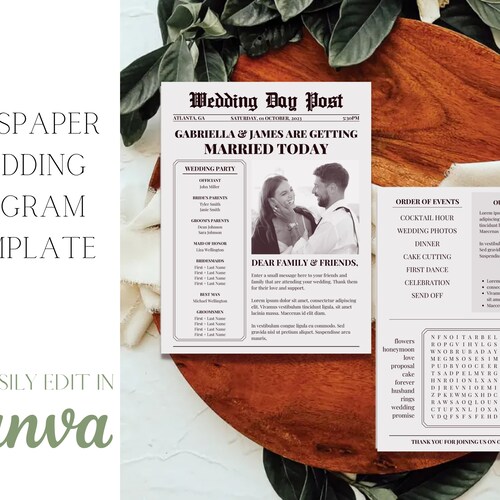 Newspaper Wedding Program Template Editable Wedding - Etsy