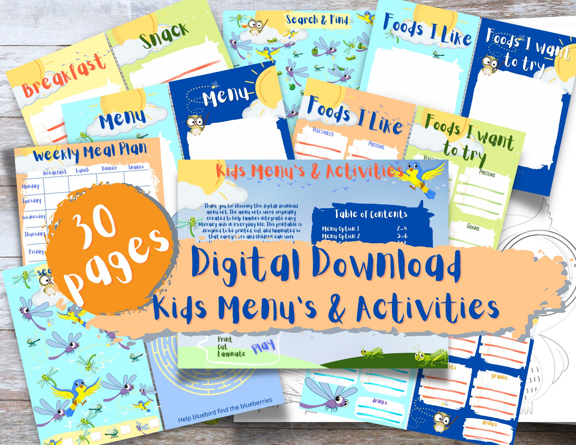 Kids Pretend Play Menu & Activity Bundle Bird and Bug Theme - Etsy