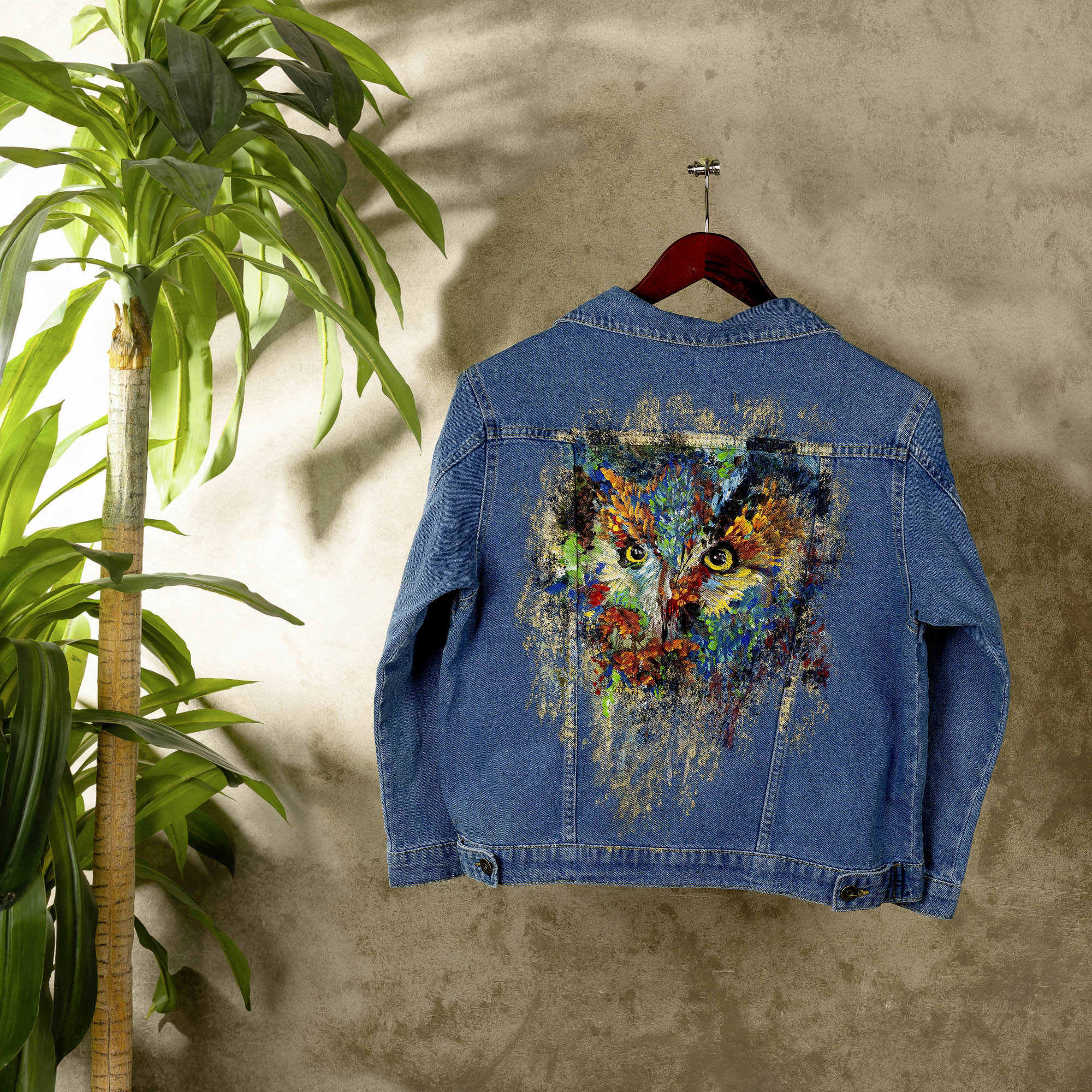 Rainbowl Hand-painted Beige Jean Jacket Unique Fashion Creative Style ...