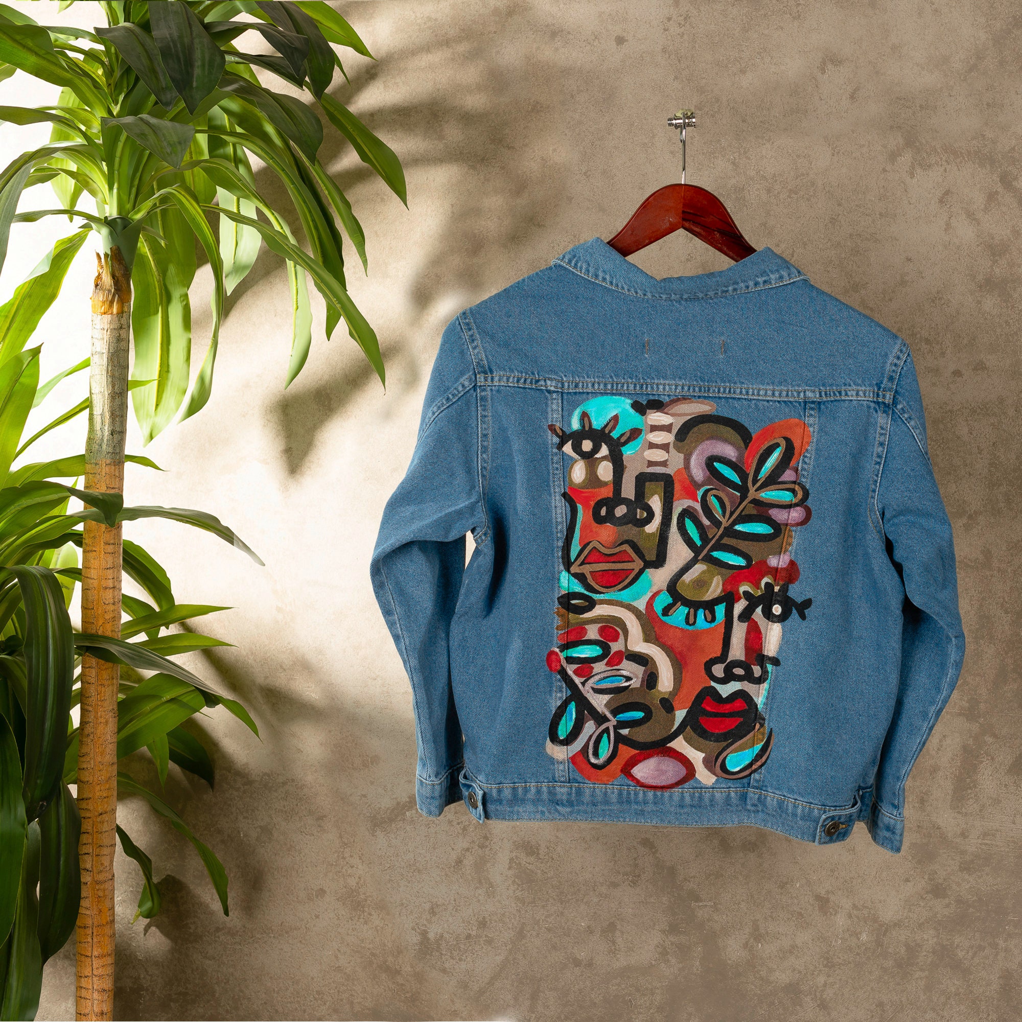Various Faces Hand-painted Jean Jacket Unique Fashion Creative Style ...