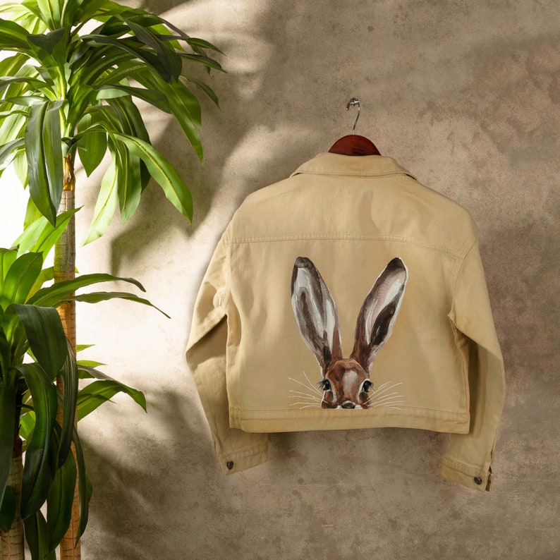 Inky Bunny Hand-painted Jacket Jean Handmade Denim Spring Fashion Style ...