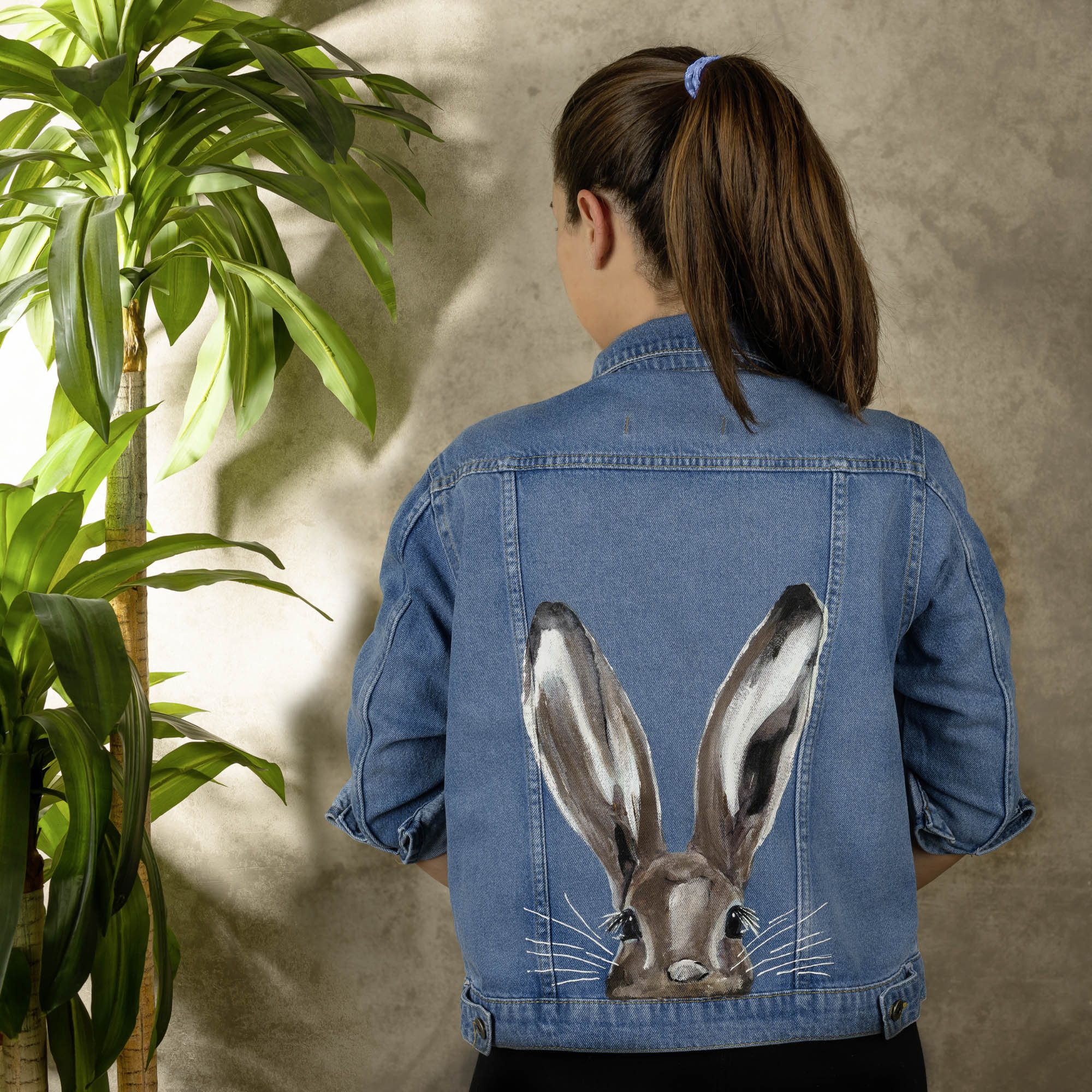 Inky Bunny Hand-painted Jacket Jean Handmade Denim Spring Fashion Style ...