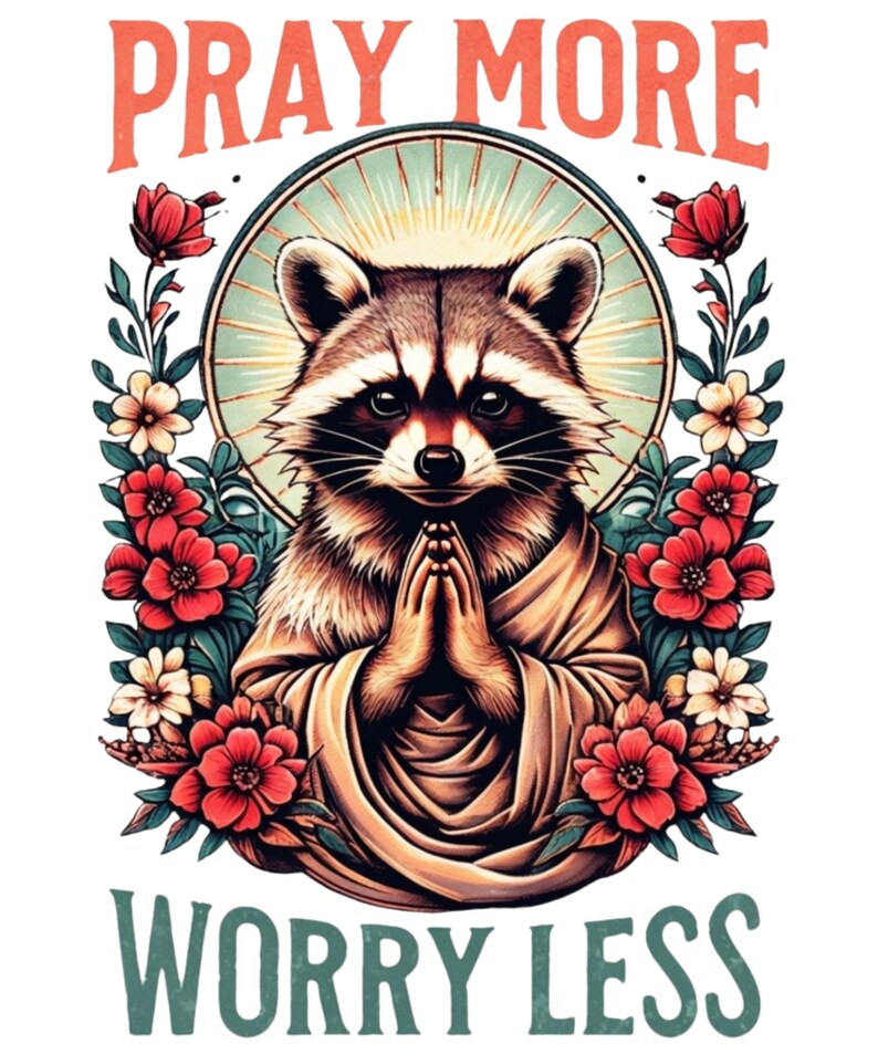 Vintage Praying Raccoon PNG: Floral Woodland Clipart (digital Download ...