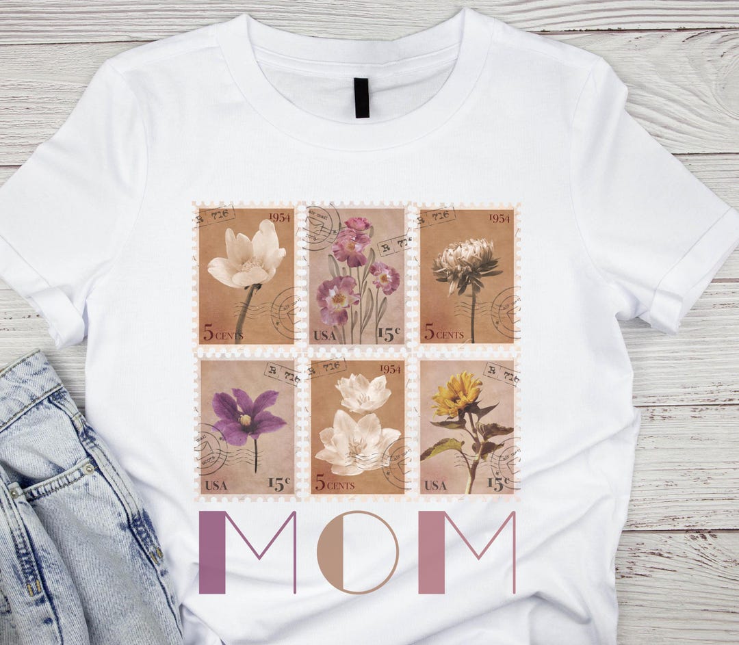 Vintage Floral Stamps "mom" PNG., Gift for Mom Digital Download, Tote ...