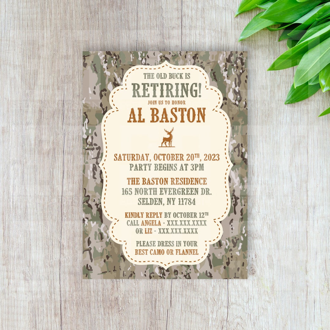 Camouflage Hunting Retirement Party Invitation - DIGITAL DOWNLOAD - Etsy