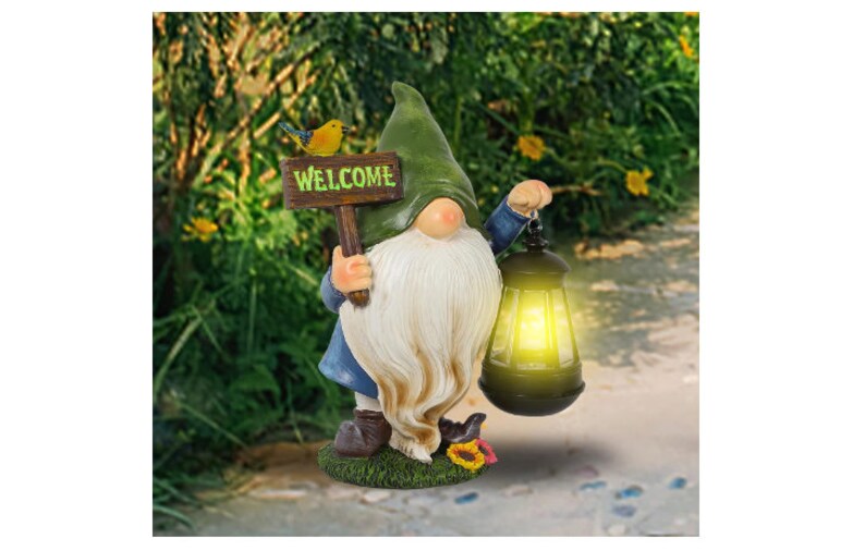 Garden Gnomes Statue, Solar Gnome Figurine Welcome Sign Gnome With LED ...