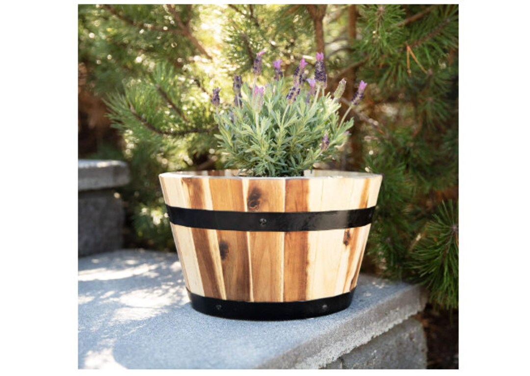 Round Wooden Planter 11 Inch Plant and Flower Pot for Outdoor Gardens ...