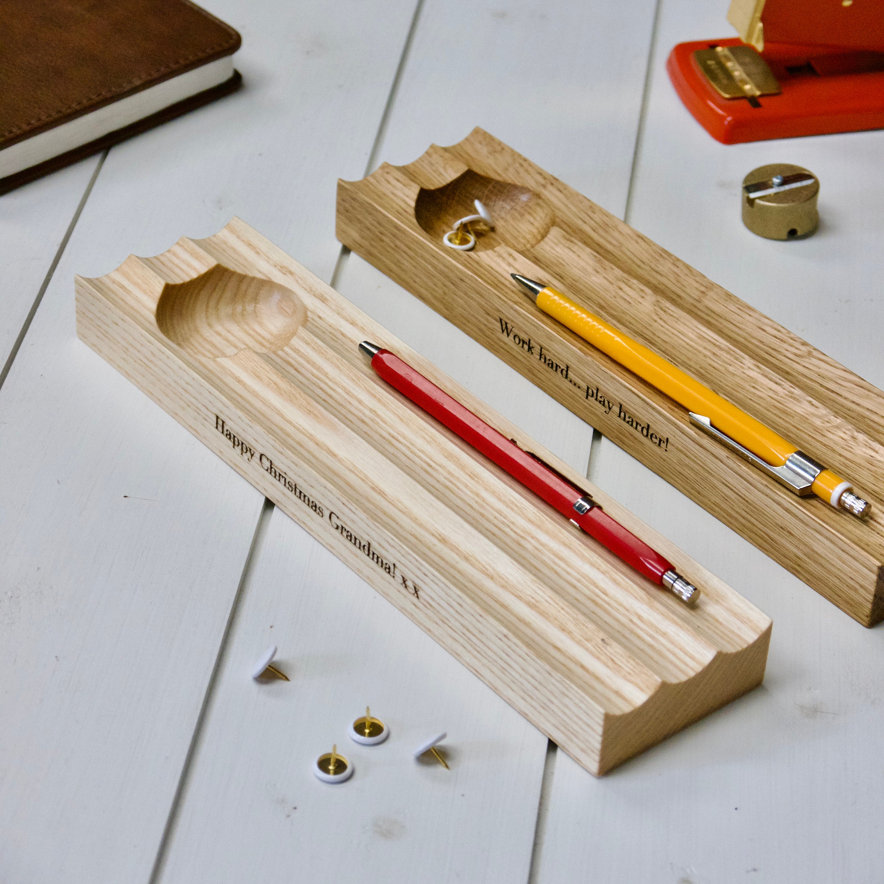 Personalised Wooden Stationary Pen Trays With Storage Dish for - Etsy