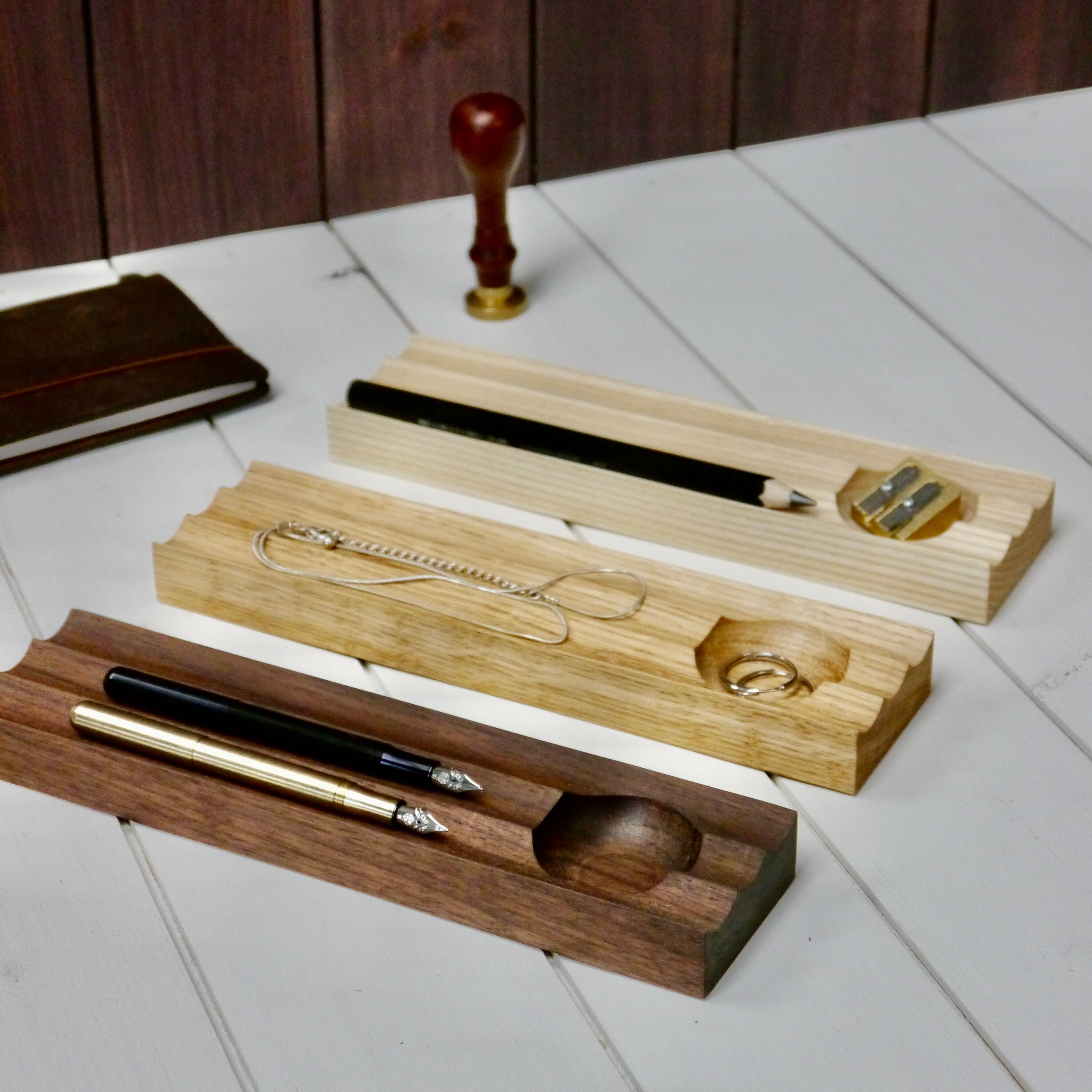 Personalised Wooden Stationary Pen Trays With Storage Dish for - Etsy