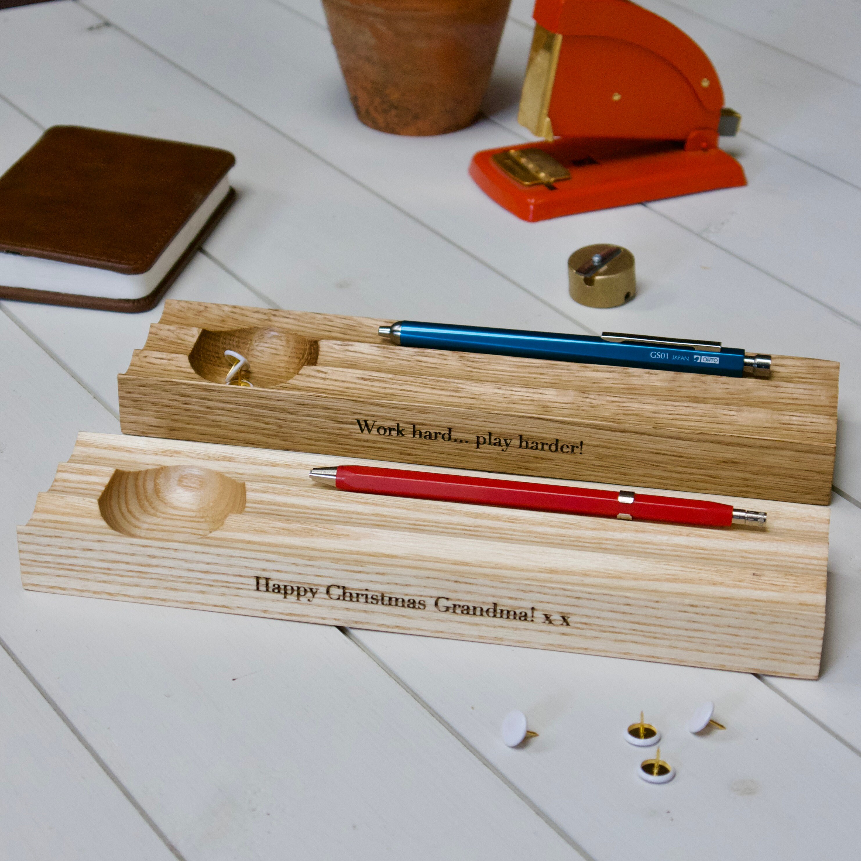 Personalised Wooden Stationary Pen Trays With Storage Dish for - Etsy