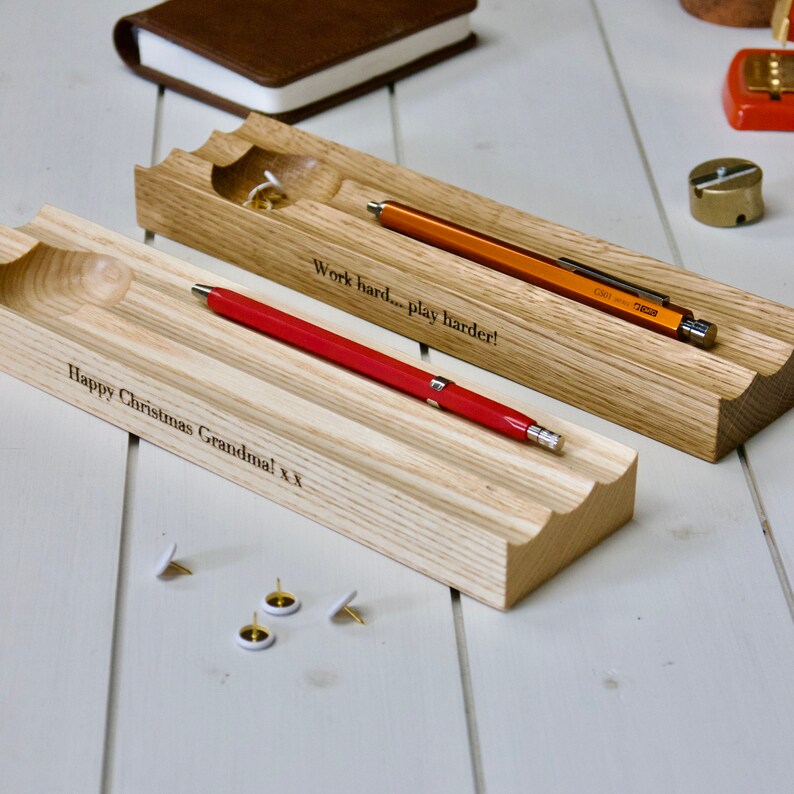 Personalised Wooden Stationary Pen Trays With Storage Dish for - Etsy
