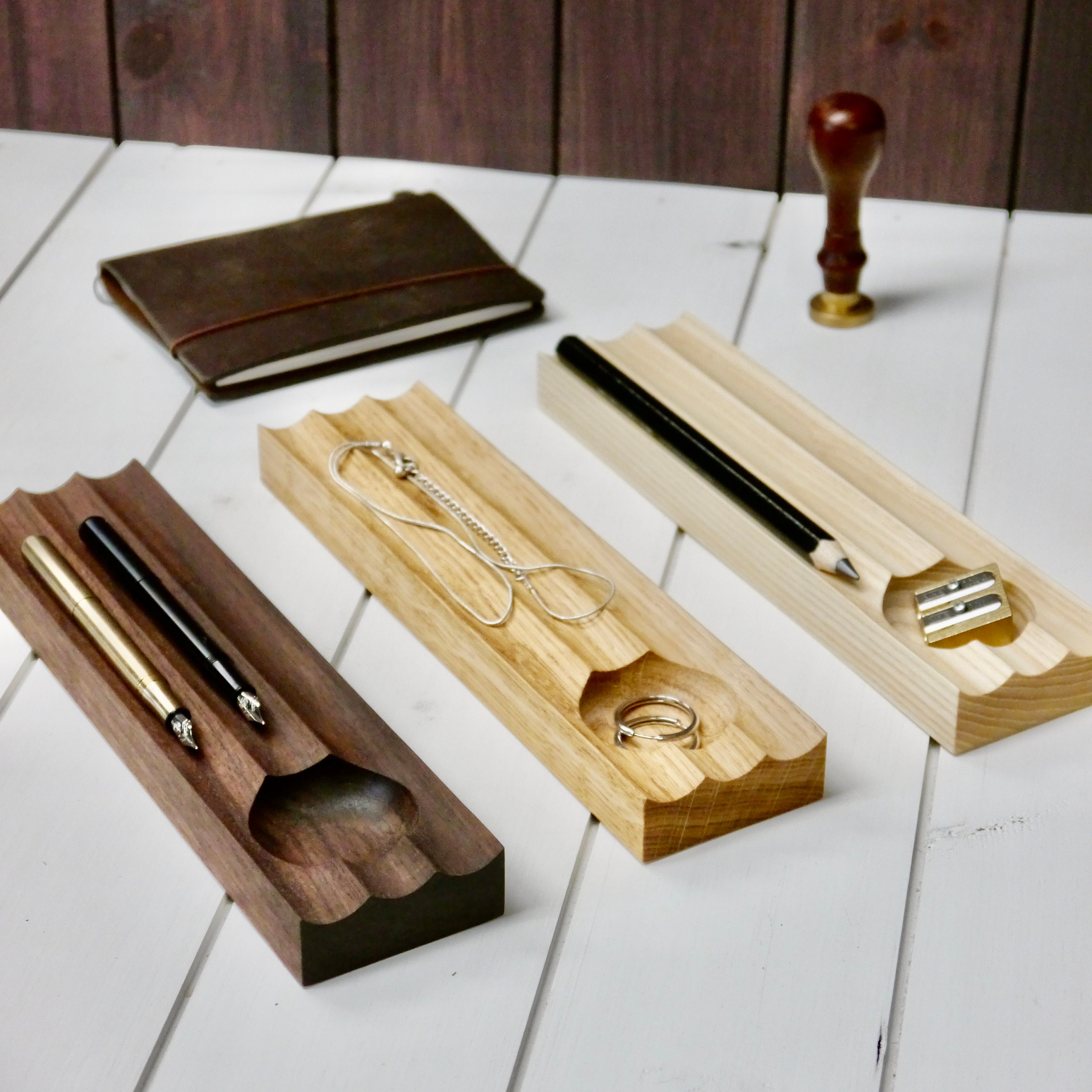 Personalised Wooden Stationary Pen Trays With Storage Dish for - Etsy