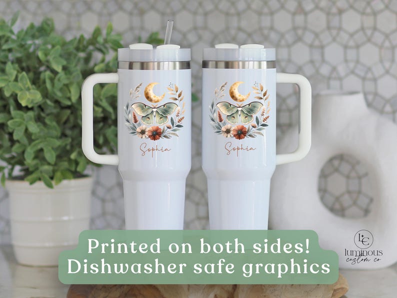 Personalized Cottagecore Moth Tumbler, Custom Celestial 40 Oz Tumbler ...