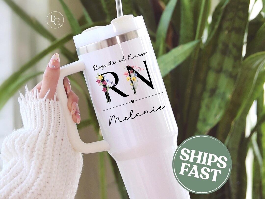 Personalized RN Tumbler With Name, Custom 40oz Floral Registered Nurse ...