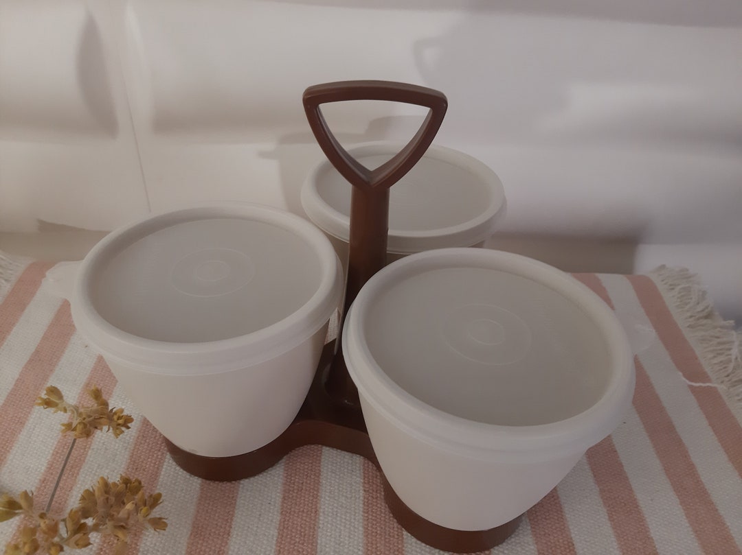 Vintage TUPPERWARE Kit of 3 Condiment/spice Boxes and Carrying Stand - Etsy
