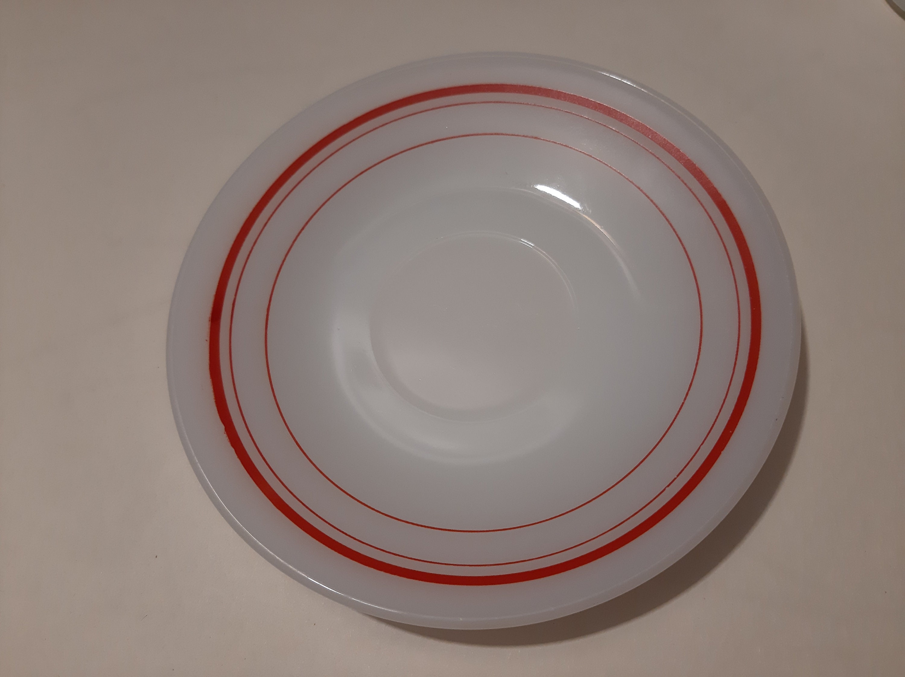 Cups With Saucer Termocrisa Milk Glass With Red Stripes, 70s, Vintage ...