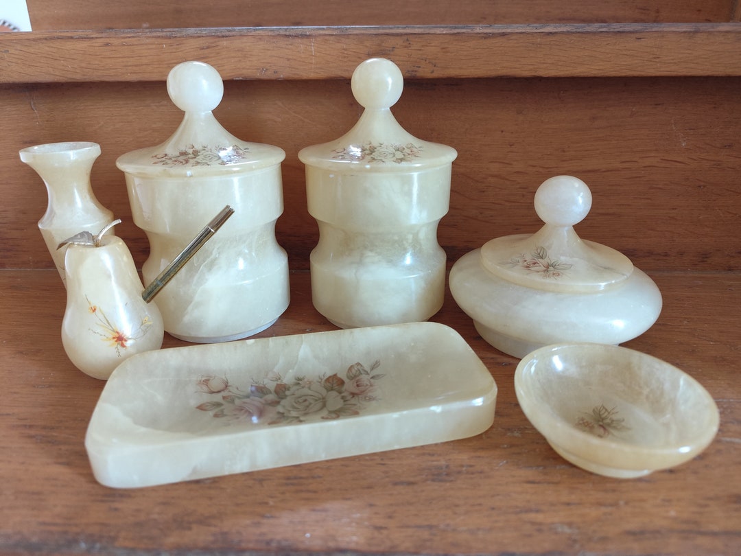 Beautiful Alabaster Pieces With Floral Decoration, Vintage - Etsy