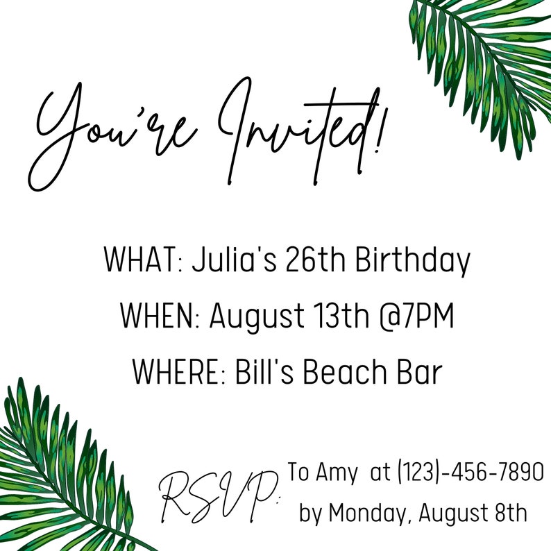 Customizable Tropical You're Invited Invitation Template. Great for Any ...