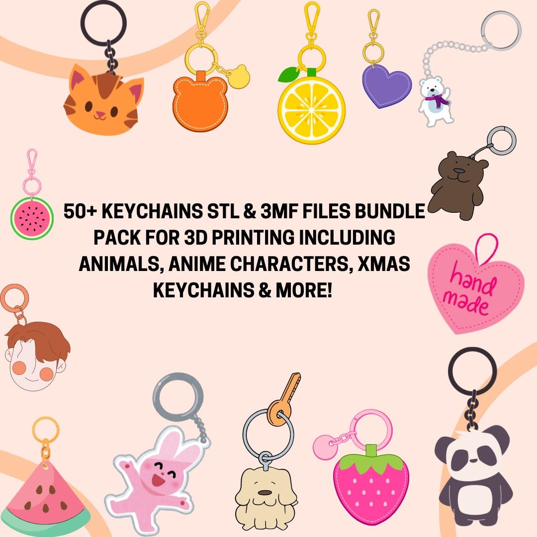 50 PLUS KEYCHAIN Stl Files Bundle Pack for 3D Printing Inclu ...