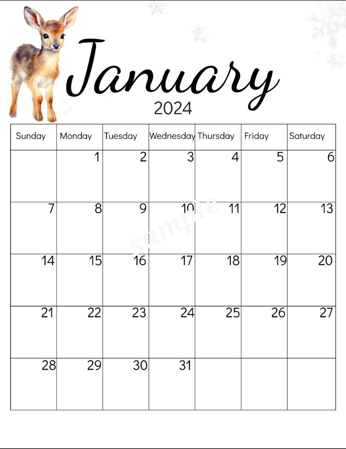Digital 2024 Calendar Woodland Animals Calendar Printable Calendar Desk ...