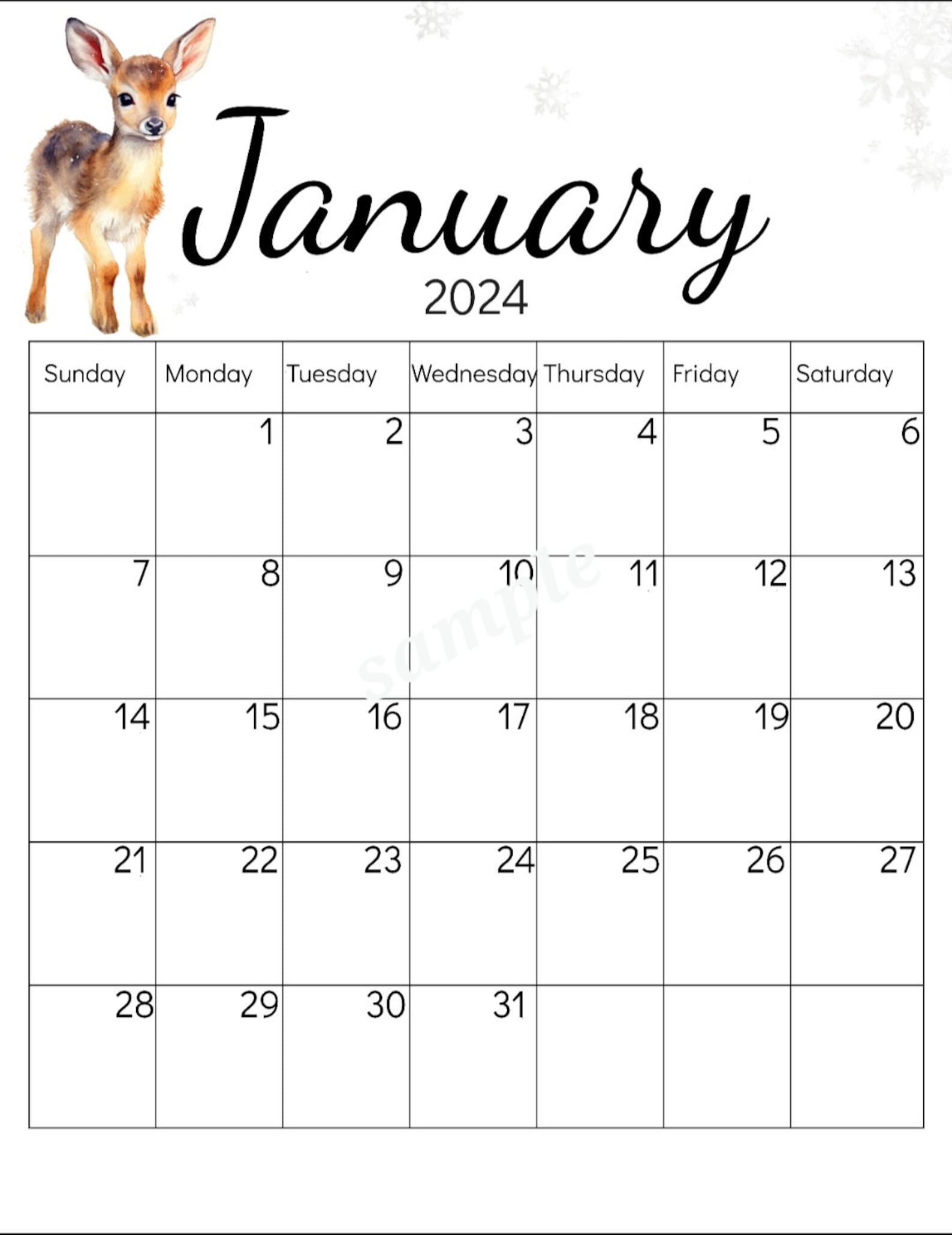 Digital 2024 Calendar Woodland Animals Calendar Printable Calendar Desk ...