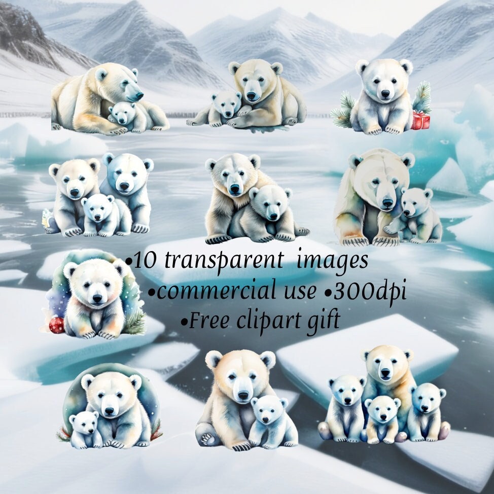 Cute Polar Bear On Ice Clipart
