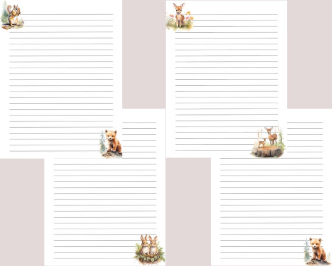 4 Pack of Lined Stationery Paper, Woodland Animals, Writing Journal ...