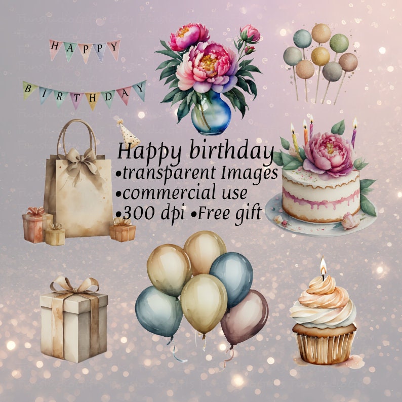 Birthday Clipart Neutral Birthday Clipart Balloon Cake Clipart - Etsy