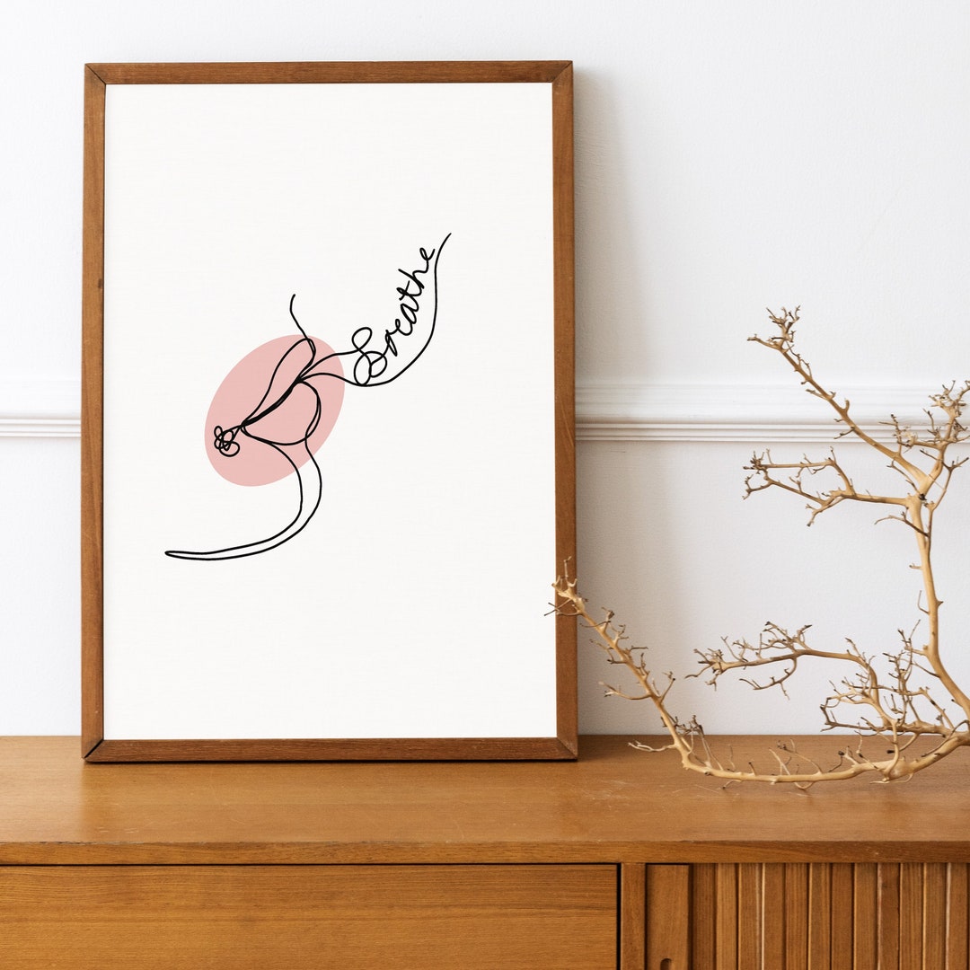 Deep Breath Poster, Self Care Print, Minimalist Wall Decor, Woman Face ...