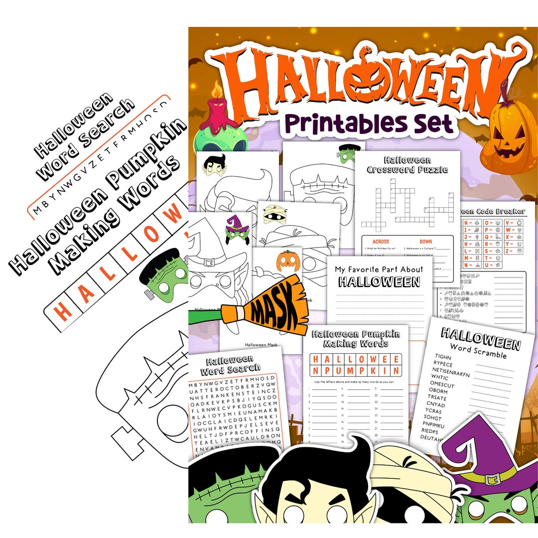 Halloween Activity Bundle: Printable Masks, Puzzles, Worksheet (digital ...