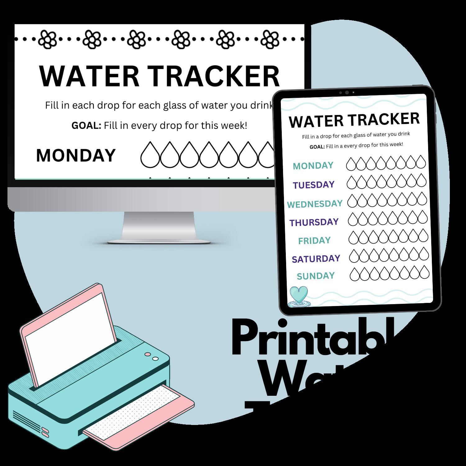 Water Tracker Printable - Daily & Weekly Tracking Hydration Habit ...