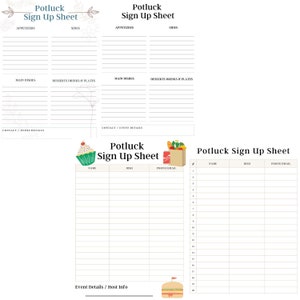 15 Printable Potluck Sign up Sheet Templates: Holiday & Party PDF ...
