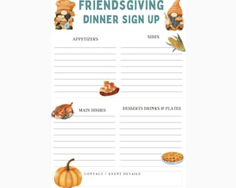 Printable Thanksgiving Potluck Sign up Sheet, Thanksgiving Dinner ...