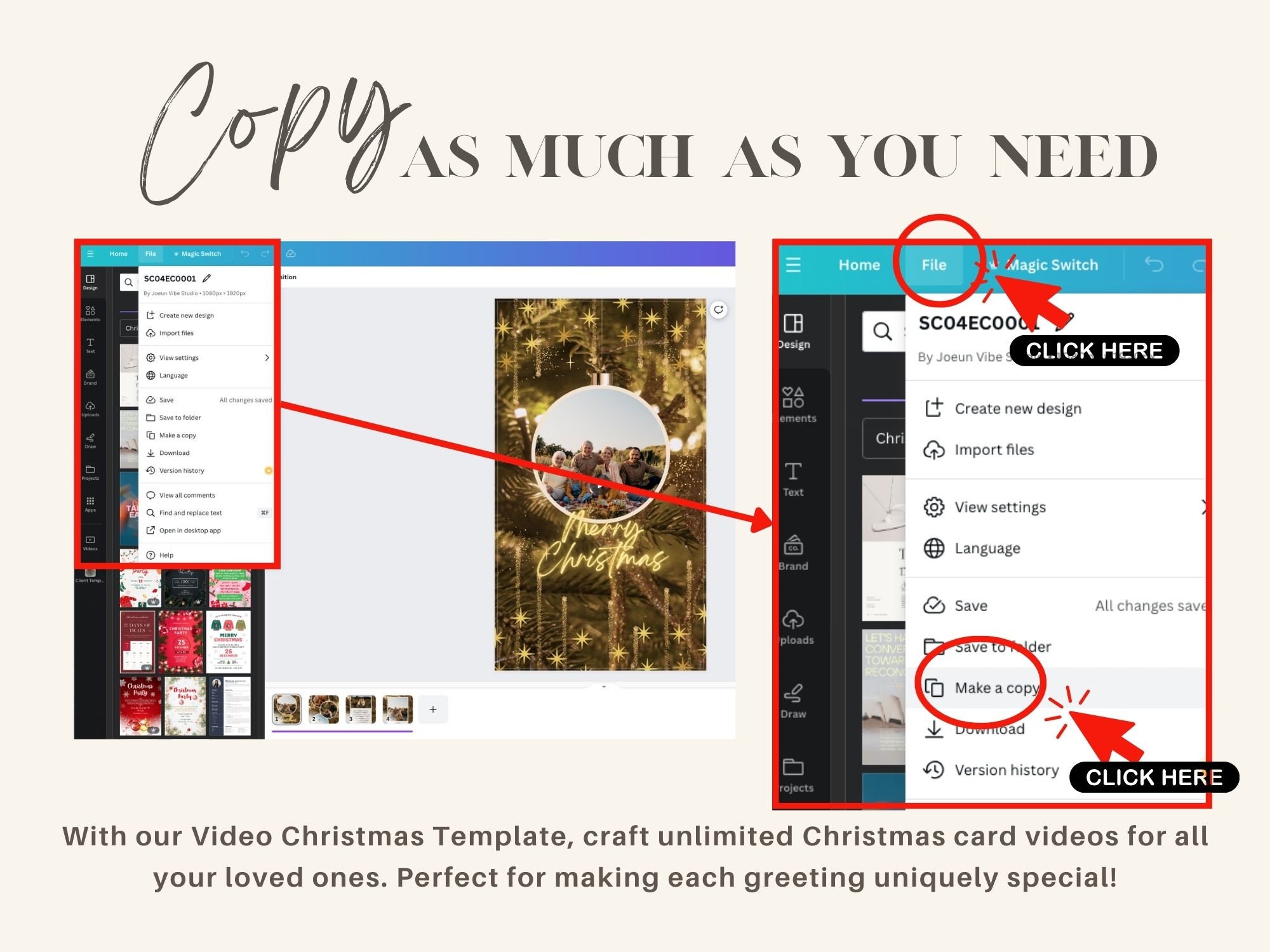 Christmas Card Template Canva, Animated Holiday Greeting, Editable ...