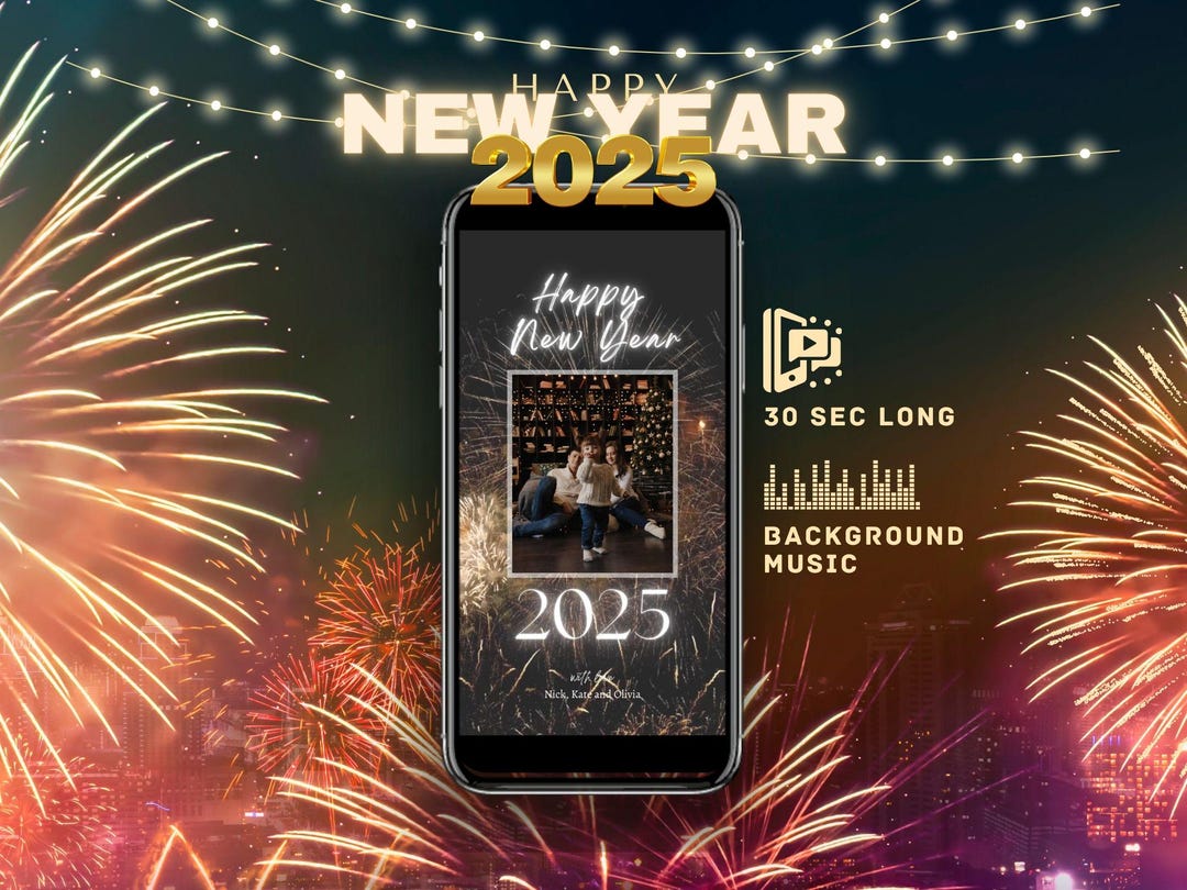 Animated Video Happy New Year Card Template, Editable Photo Holiday ...
