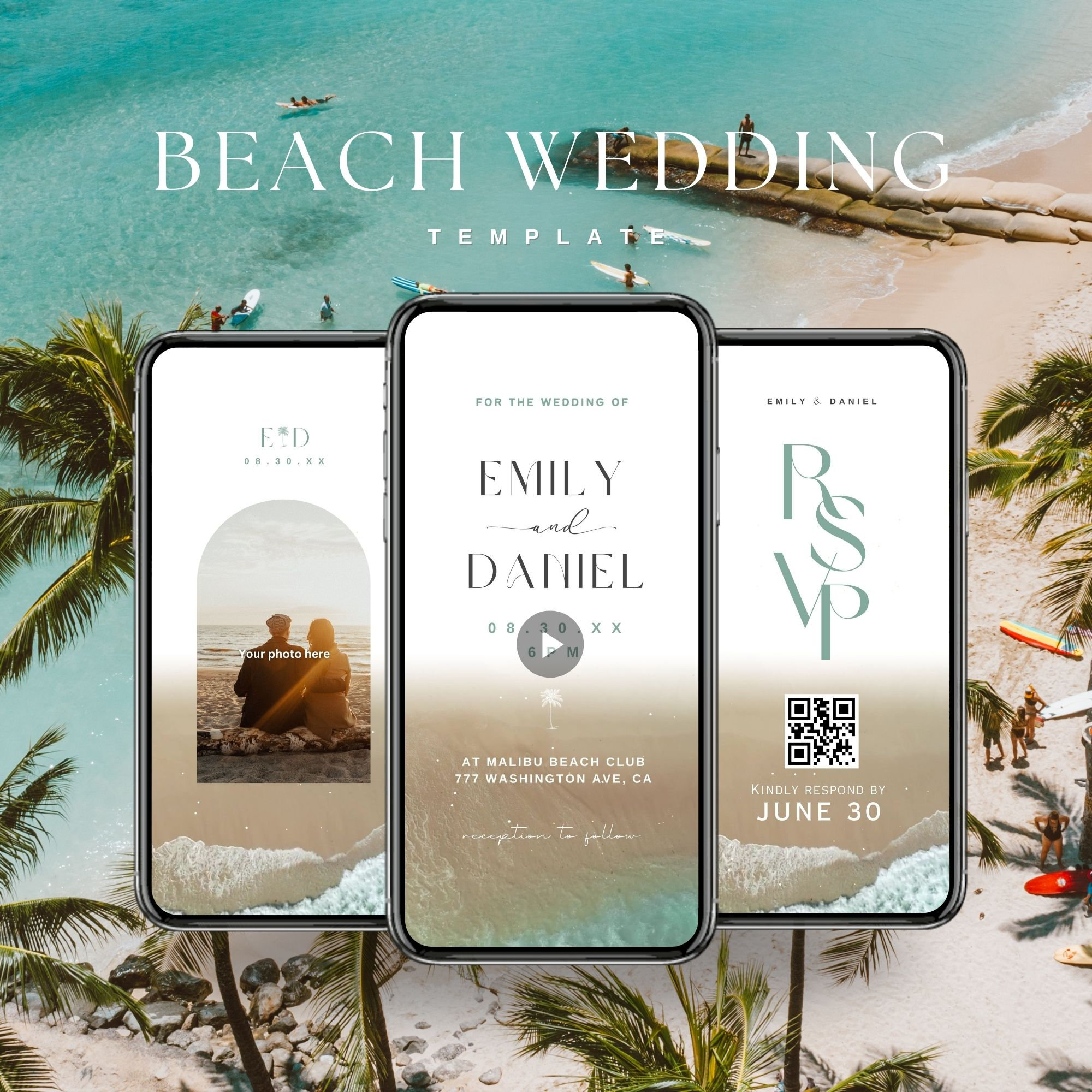 DIY Beach Wedding Invitation Template Animated Beach Wedding Invite ...