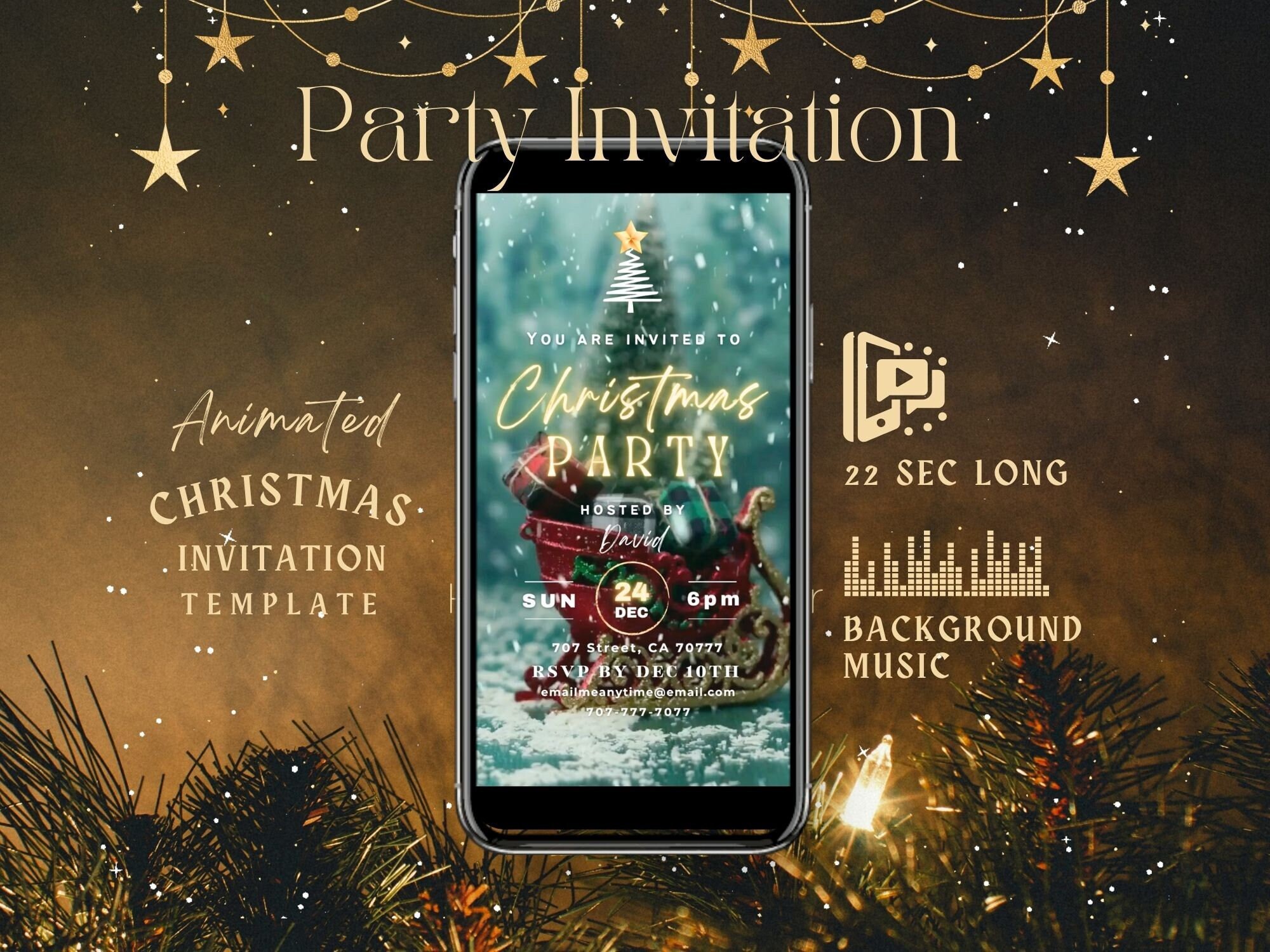 Animated Christmas Party Invitation Template: Editable Canva Design ...