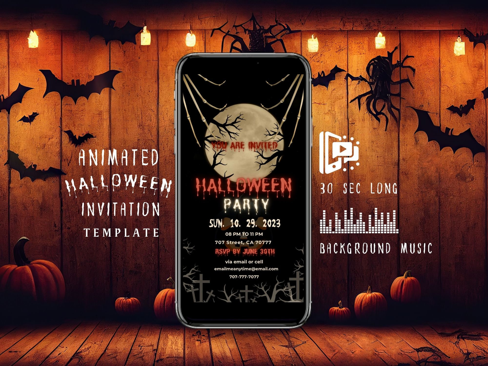 Animated Halloween Party Invitation Template, Halloween Invite Template ...