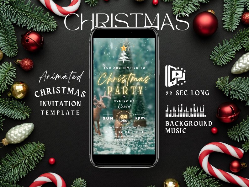 Christmas Party Invite Template, Animated Editable Christmas Invitation ...
