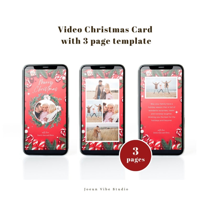 Animated Video Christmas Card Template, Electronic Editable Photo ...