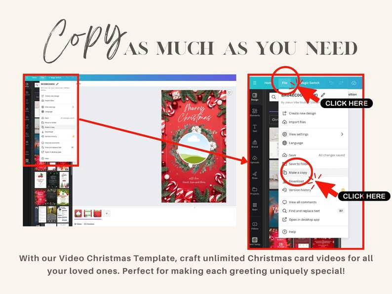 Animated Video Christmas Card Template, Electronic Editable Photo ...
